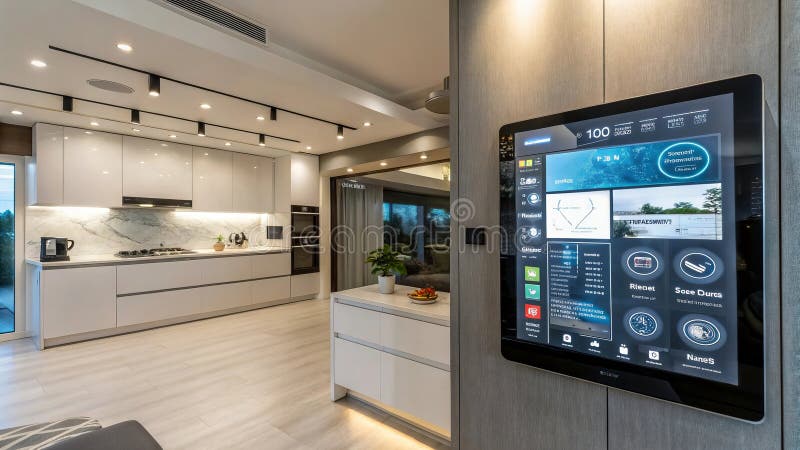 Modern Kitchen with Smart Technology Interface, Showcasing Sleek Design ...