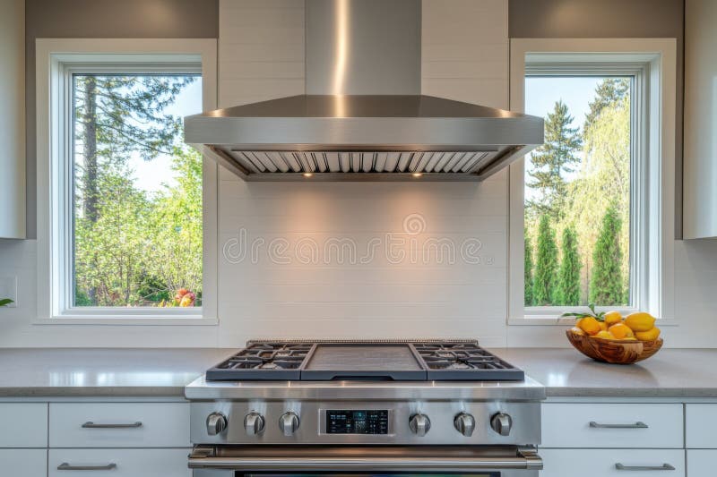 Modern Kitchen Stainless Steel Appliances Natural Light Streaming Large ...