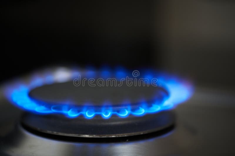 Modern Kitchen Stove Cook with Blue Flames Burning Stock Image - Image ...