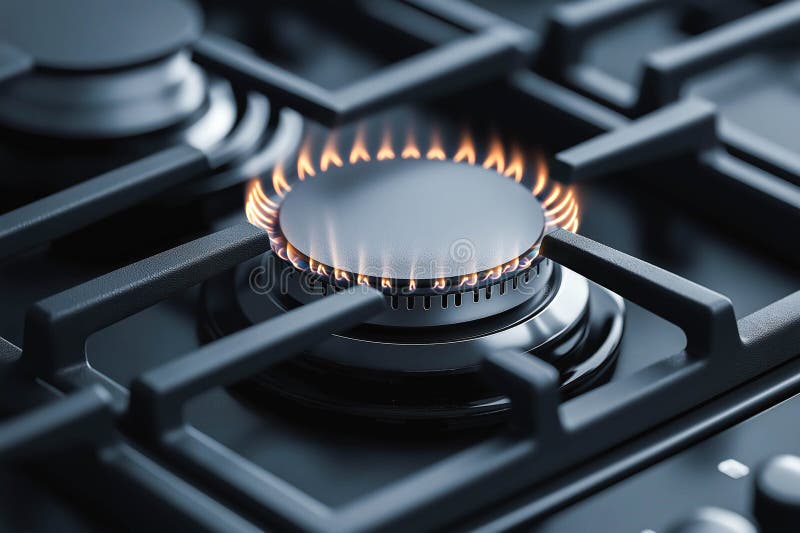 Modern Kitchen Stove Cook. Gas Flame Close Up on the Gas Stove Stock ...