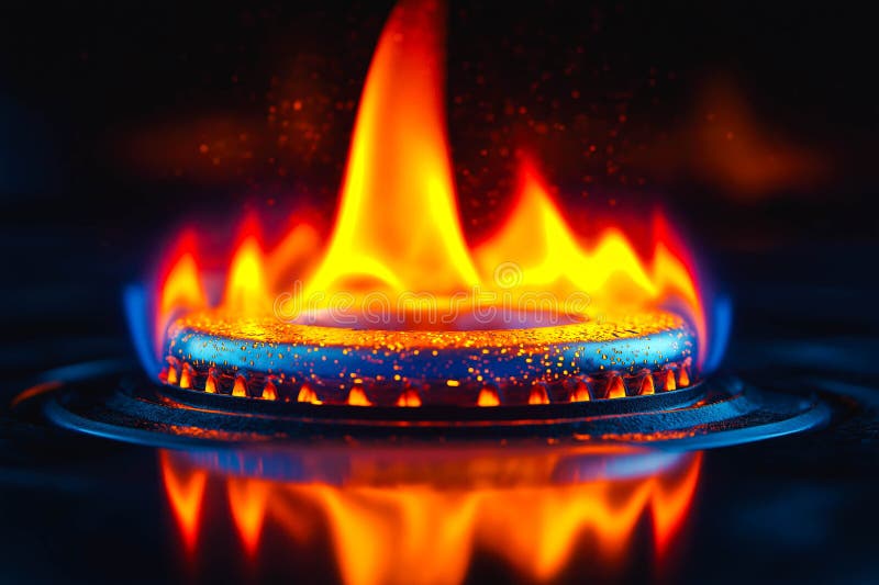 Modern Kitchen Stove Cook. Gas Flame Close Up on the Gas Stove Stock ...