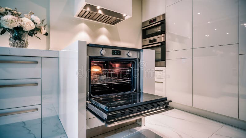 A Modern Kitchen with a Stove and Oven in the Center, AI Stock Image ...