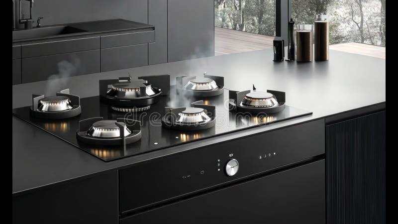 A Modern Kitchen with a Stove Top Featuring Multiple Burners, Ideal for ...