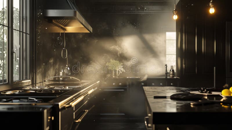 Modern Kitchen with Sunlight and Steam Stock Image - Image of sunset ...
