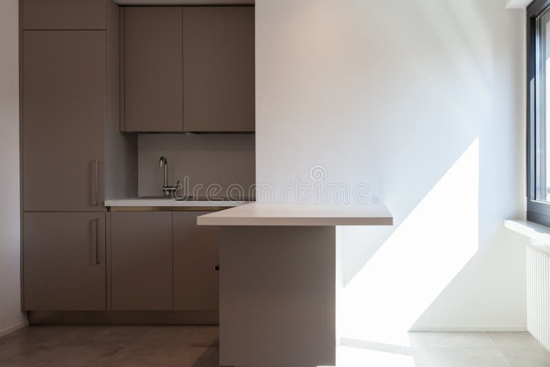 Modern Kitchen in Total White Apartment Stock Image - Image of interior ...