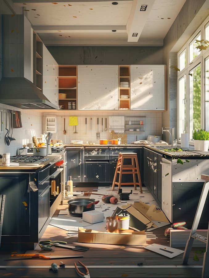 Modern Kitchen Under Renovation with New Cabinets and Countertops in ...