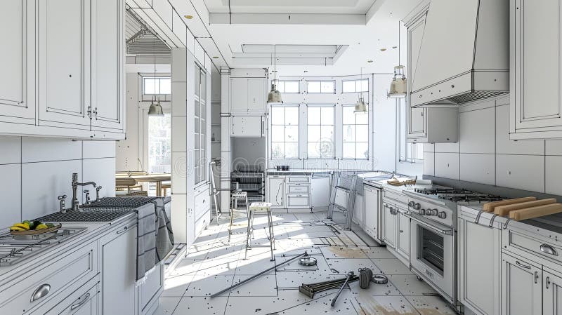 A Modern Kitchen Undergoing Renovation, Featuring New Cabinets and ...