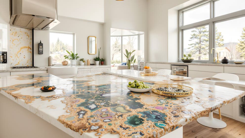 Modern Kitchen with Unique Agate Stone Countertop and Natural Light ...