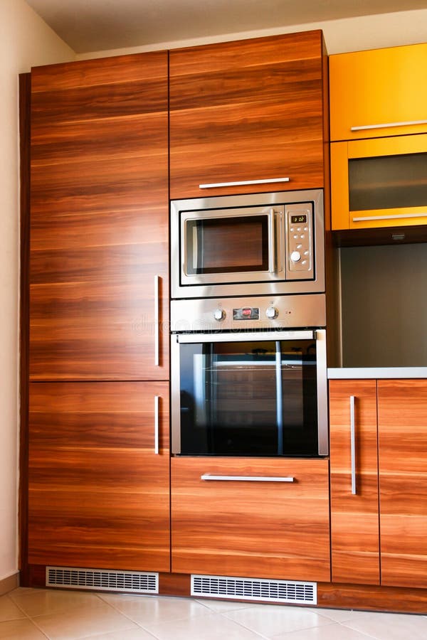 Modern Kitchen Unit with Built-in Appliances Stock Image - Image of ...