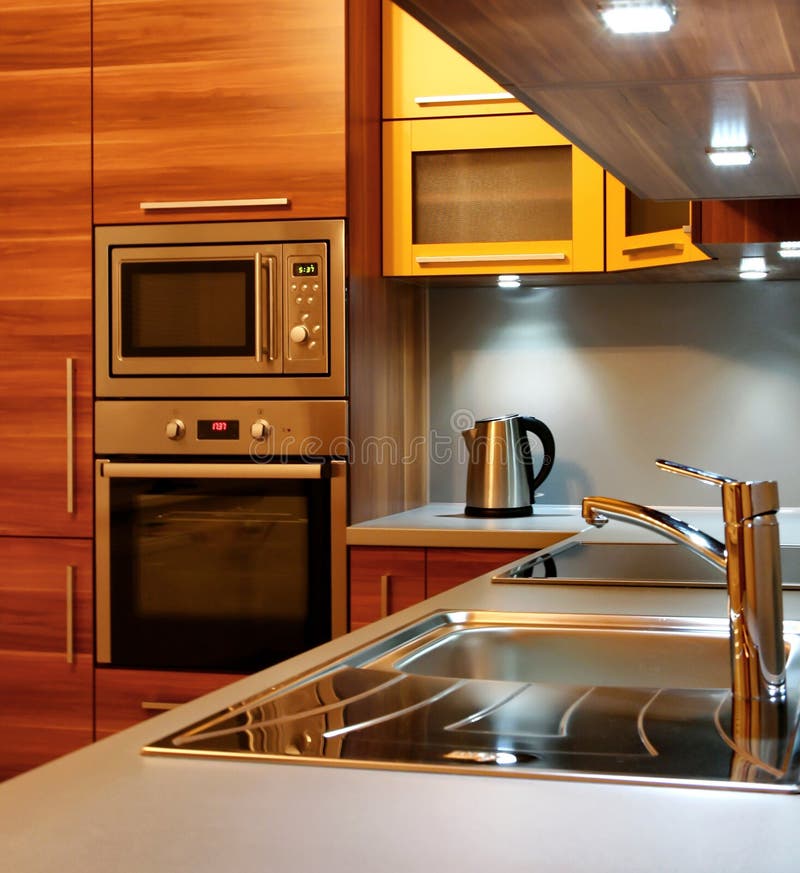 Modern Kitchen Unit with Built-in Appliances Stock Photo - Image of ...