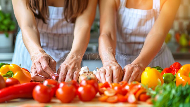 Modern Kitchen Unity Mother Daughter Cooking, Emphasizing Ingredients ...