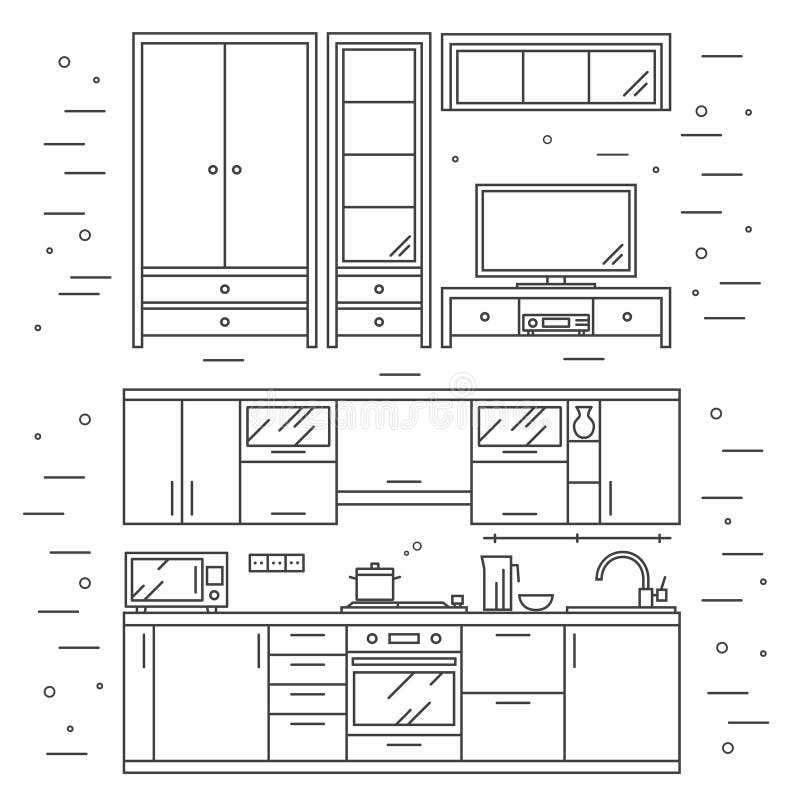 Modern Kitchen Wall and Living Room Interior. Stock Vector ...