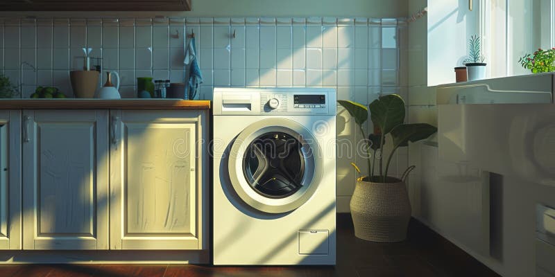 Modern Kitchen with a Washing Machine. Created by Generative Artificial ...
