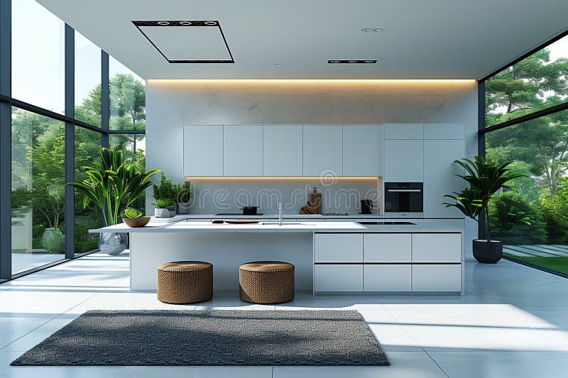 Modern Kitchen with White Cabinets and a Large Windows, is Well-lit and ...