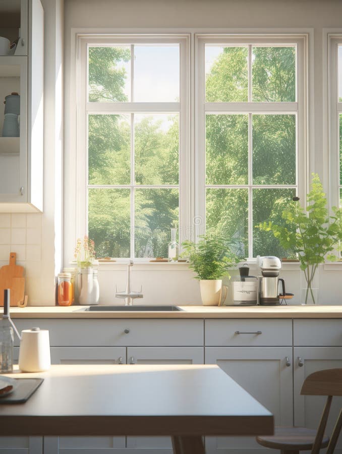 Modern Kitchen Window, with Clean Work Surface Stock Illustration ...