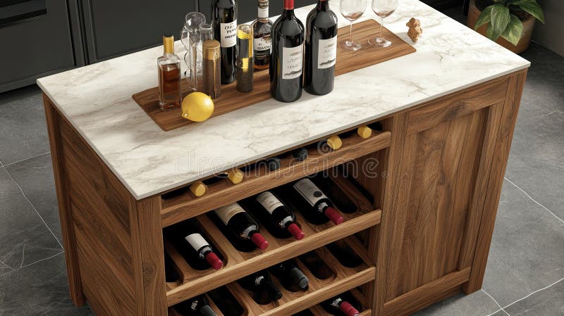 Modern Kitchen Wine Cabinet, Marble Top, Storage, Bottles, Interior ...