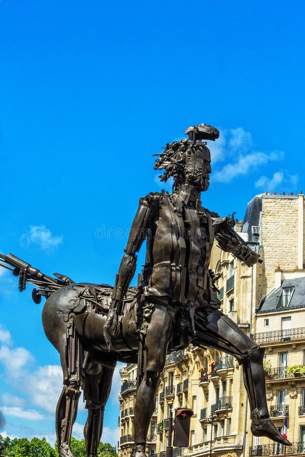 Modern Knight Statue in Front of Apartment House in Paris Editorial ...