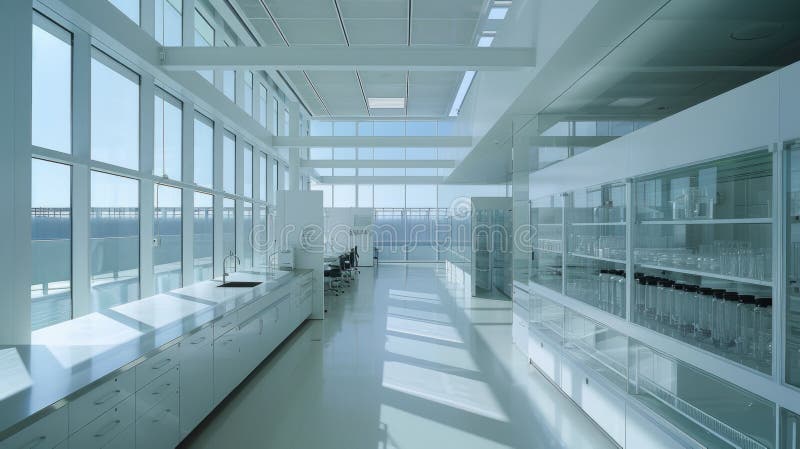 Modern Lab with Advanced Equipment and Large Windows Provides a Bright ...