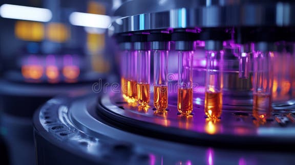 Modern Lab with Automated Test Tubes Glowing with Liquid. Stock Photo ...