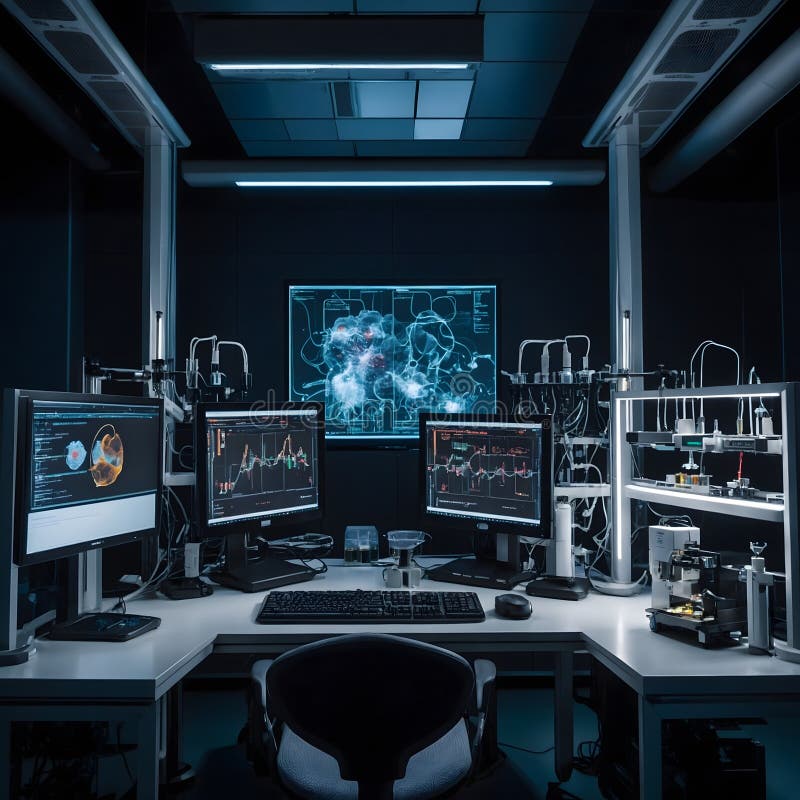 Modern Lab Design Featuring Robotics, Digital Displays, Molecular ...