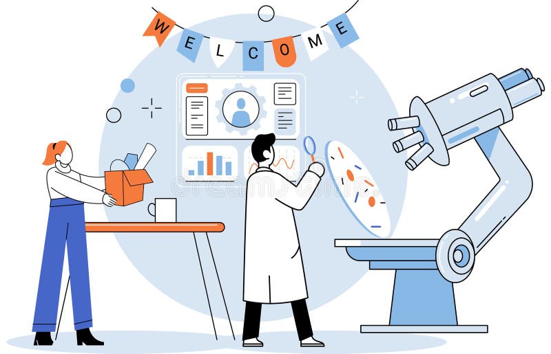 Welcoming New Scientist in Modern Laboratory with Microscope and Data ...
