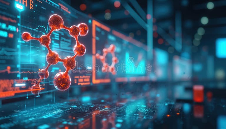 Modern Lab Setting AI Drug Development. Digital Molecular Models ...