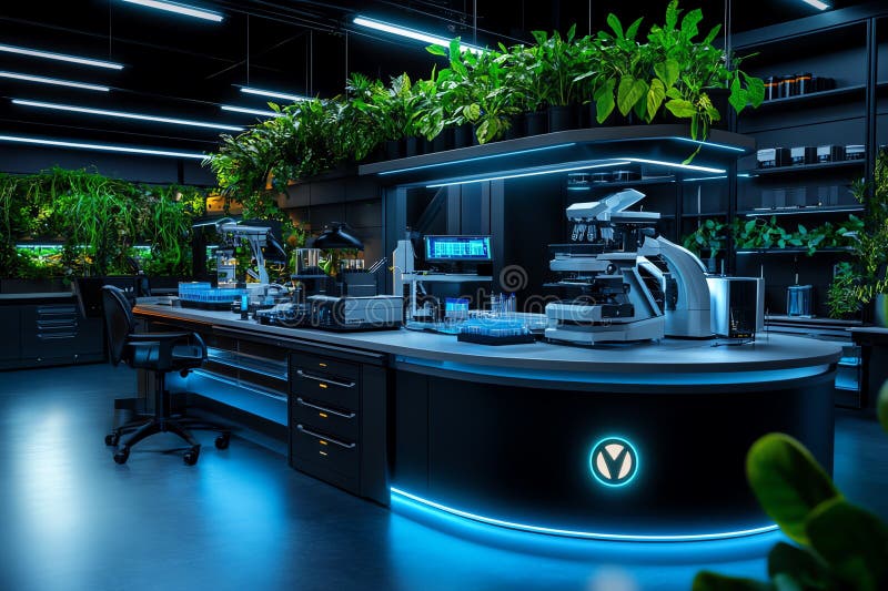 Modern Laboratory with Advanced Equipment and Lush Green Plants ...