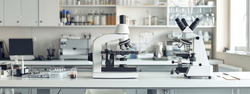 Modern Laboratory with Advanced Equipment and Microscopes in Brightly ...