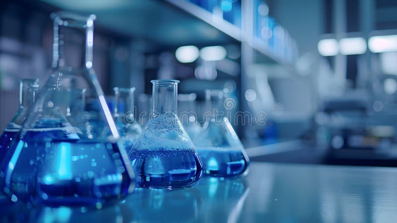 Modern Laboratory with Blue Chemical Solutions. Generative AI Stock ...