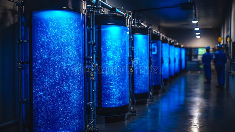 Modern Laboratory with Blue Illuminated Tanks for Advanced Scientific ...