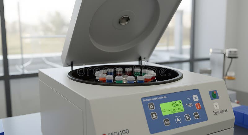 High-Resolution Image of a Laboratory Centrifuge with Colorful Sample ...