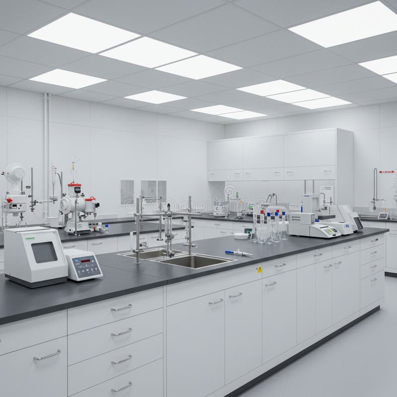 Modern Laboratory with Clean, White Surfaces and Ample Overhead ...
