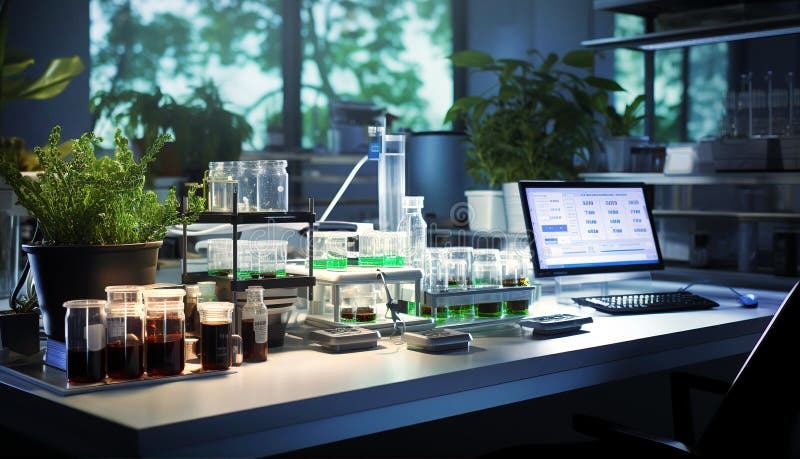 Modern Laboratory Interior with Monitoring Screens and Scientist S ...