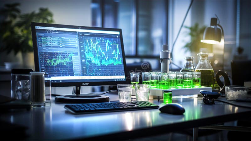 Modern Laboratory Interior with Monitoring Screens and Scientist S ...