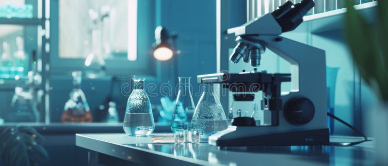 This Modern Laboratory Contains a Microscope and Test Tubes with ...