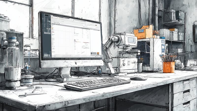 Modern Laboratory Desk Setup with Computer and Scientific Equipment ...