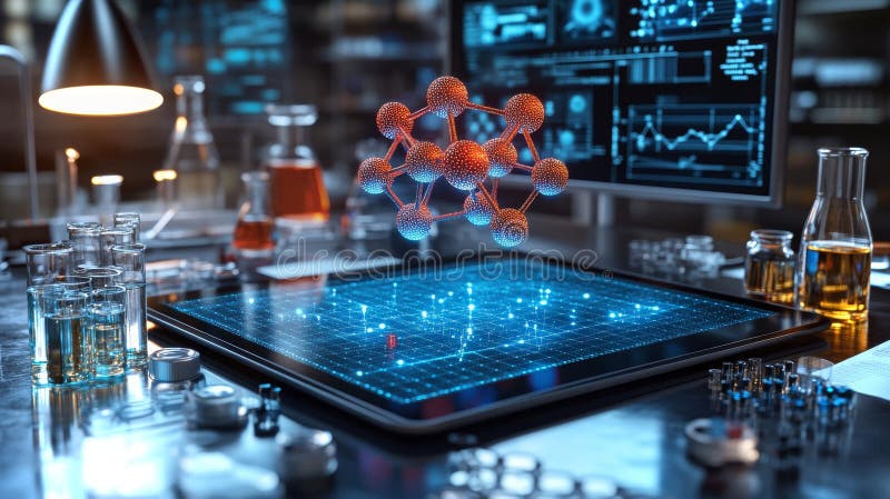Modern Laboratory with Digital Interface Showcasing Molecular ...
