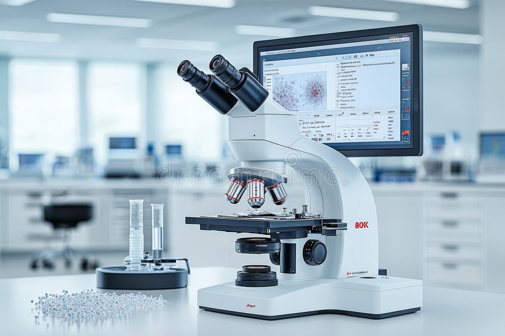 A Modern Laboratory Equipped with a High-tech Microscope Displays ...