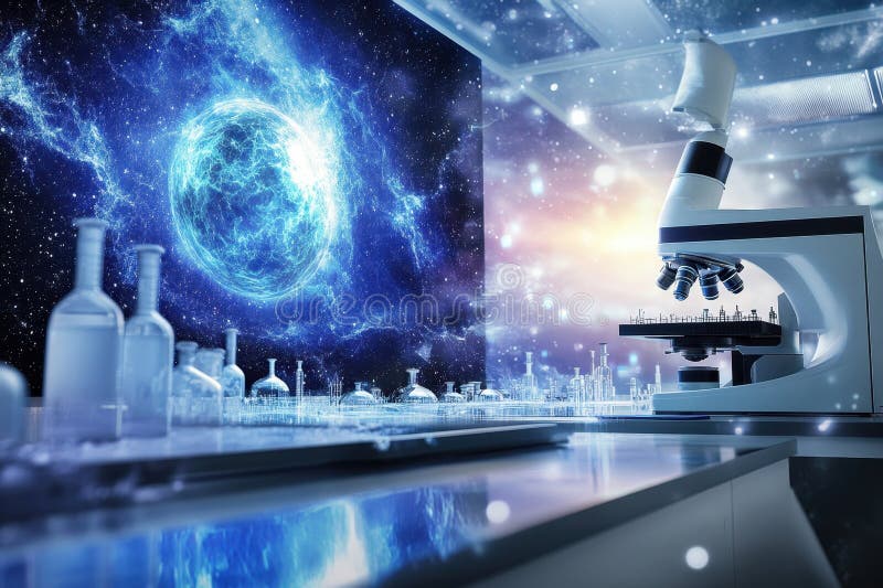 Laboratory Scene with Microscope and Cosmic Display Enhancing Science ...