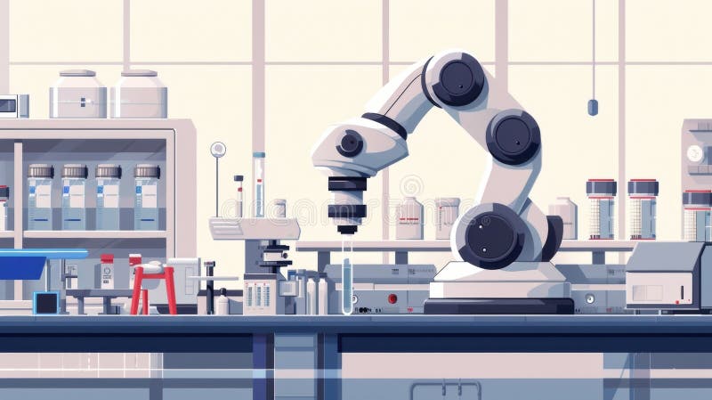 Robotic Arm Operating Microscope in Innovative Laboratory Setting Stock ...