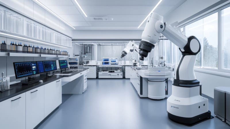 Modern Laboratory Featuring Robotic Arms and Advanced Scientific ...