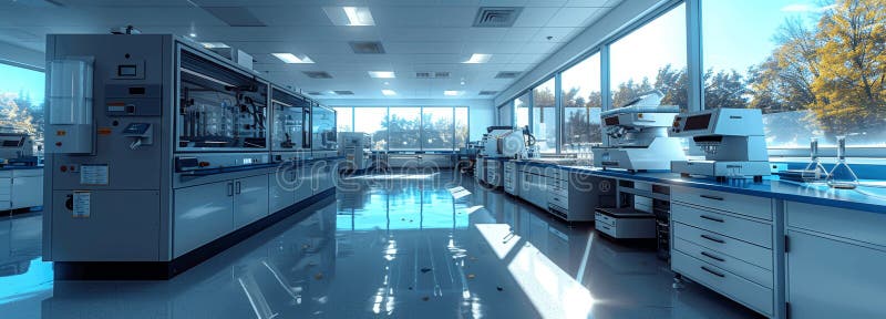 Modern Laboratory with High-Tech Equipment and Panoramic Windows Stock ...