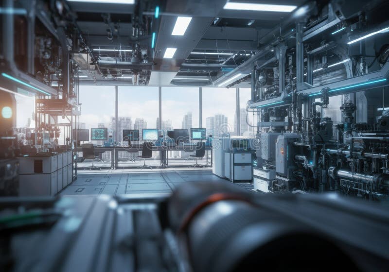 Modern Laboratory Interior Advanced Technology City View Stock Photos ...