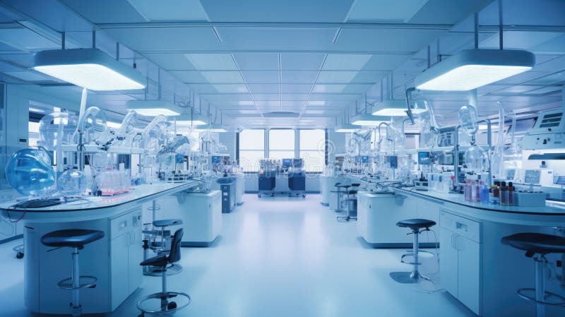 Modern Medical Research Laboratory with Microscope and Test Tubes with ...