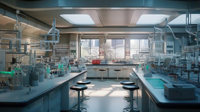 Modern Medical Research Laboratory with Microscope and Test Tubes with ...