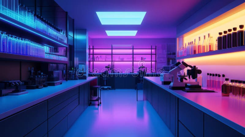 Modern Laboratory Interior with Neon Lighting Stock Illustration ...