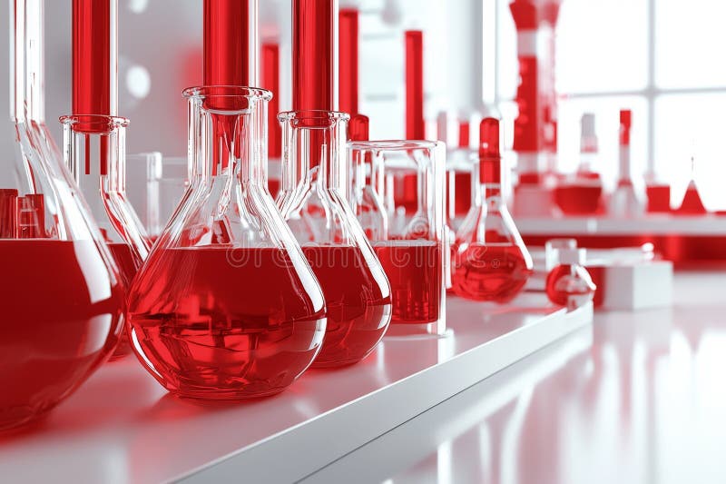 Modern Laboratory Interior with Red Liquid in Glassware Stock ...