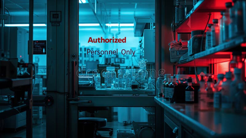 Modern Laboratory Interior with Restricted Access Sign Stock ...