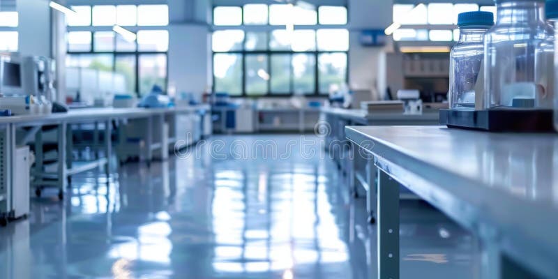 Modern Laboratory Interior with Shiny Floors, Spacious Workstations ...