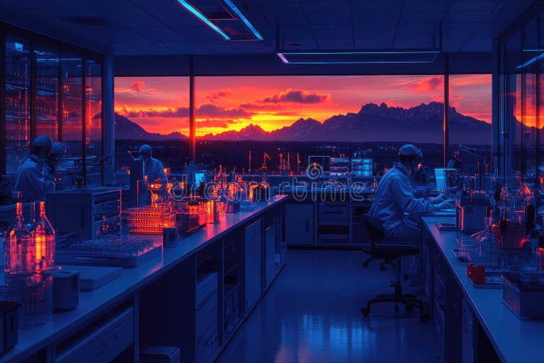 Stunning Sunset View from Modern Laboratory Stock Illustration ...